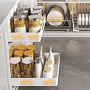 Yjcnelcr Extendable Drawer Easy to Install Sliding Storage Rack No Drilling Condiment Shelf Storage Shelves for Kitchen Cabinet