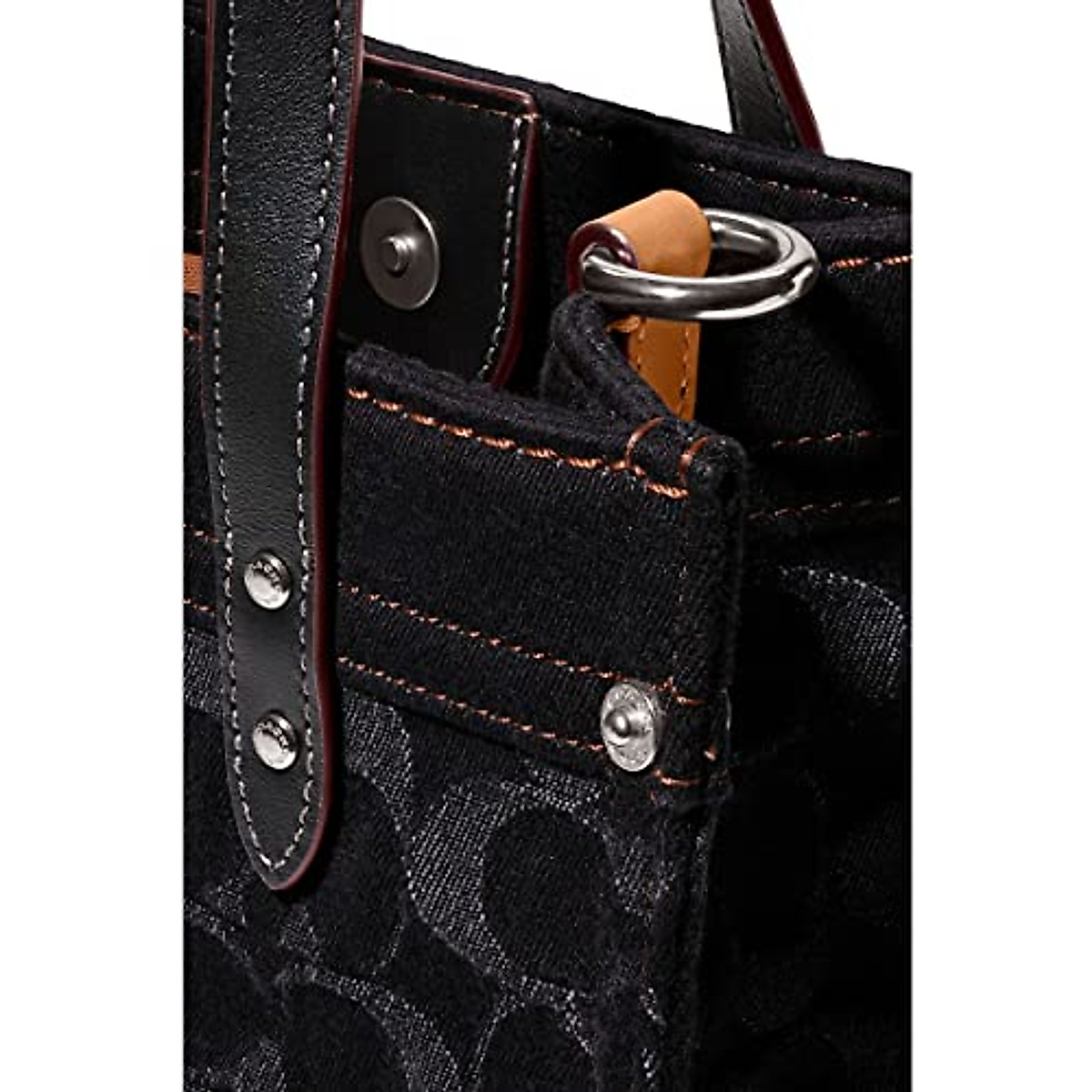 COACH Washed Denim Signature Field Tote 22 Black Denim One Size