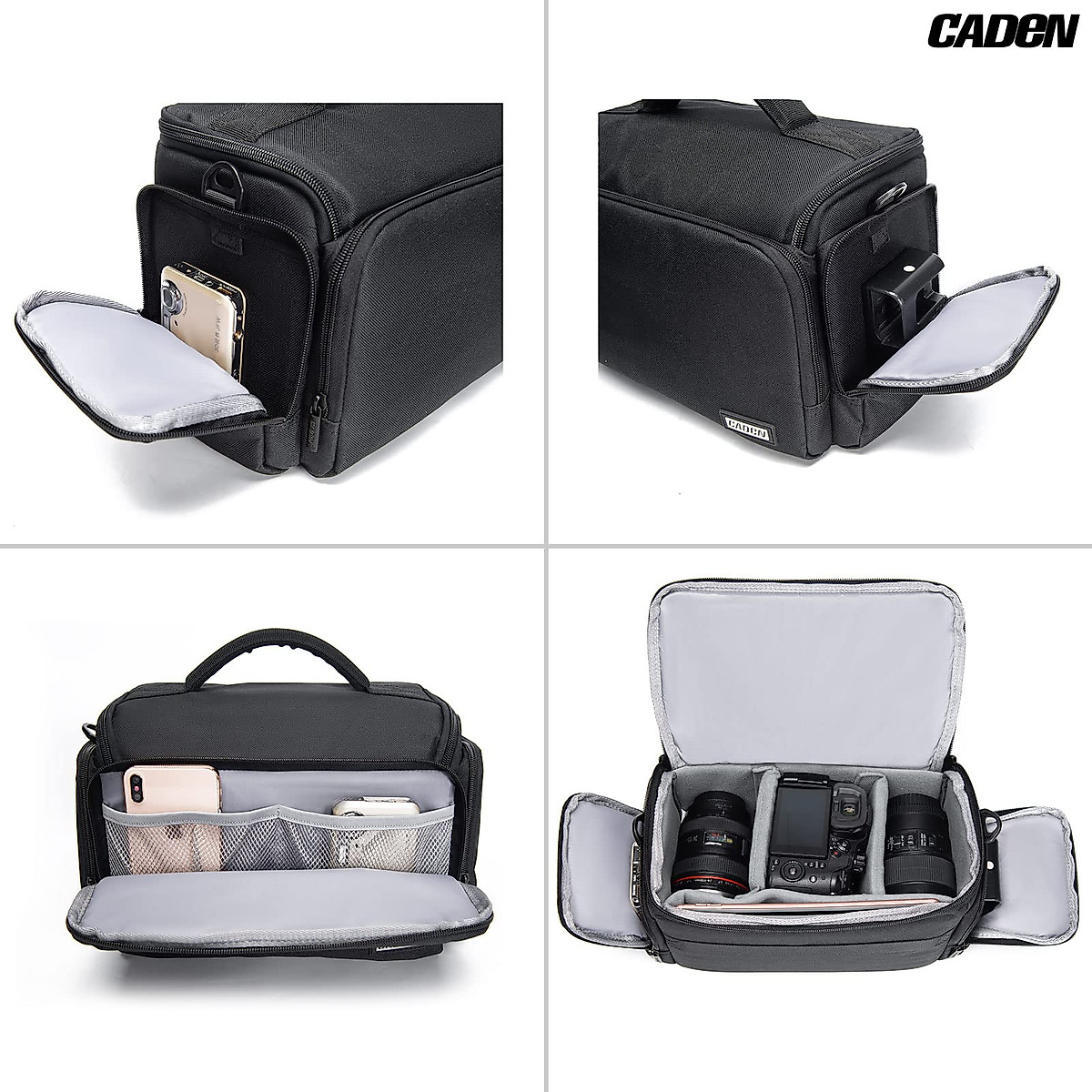 CADeN Compact Camera Shoulder Crossbody Bag Case Compatible for Nikon, Canon, Sony SLR/DSLR Mirrorless Cameras and Lenses Waterproof (1.0 L, Black)