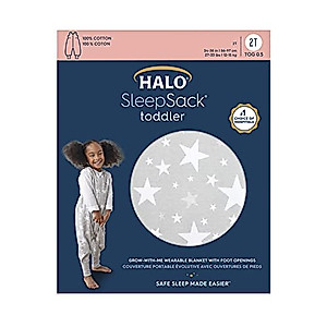 HALO Sleepsack Toddler Sleeping Bag, 100% Cotton Wearable Blanket, TOG 0.5, in The Stars, 2T