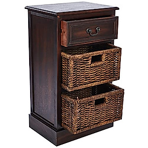 Deco 79 Wood 2 Baskets and 1 Drawer Storage Unit, 16" x 12" x 28", Maroon