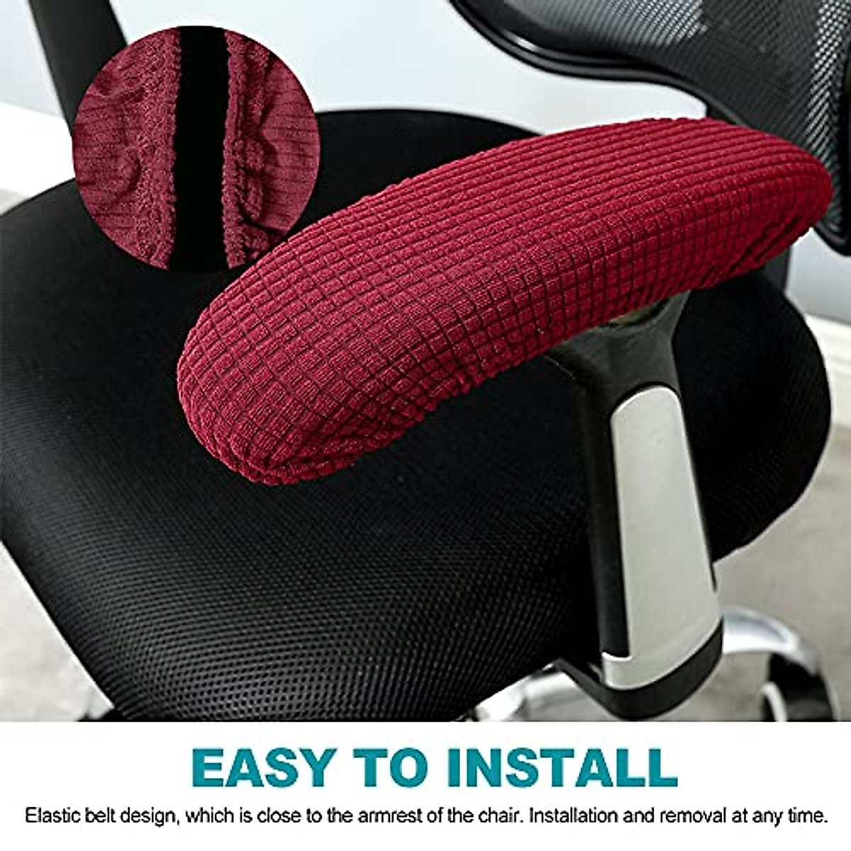 iayokocc 1pair Office Chair Armrest Cover Removable Desk Chair Arm Pad Cushions Elastic Washable Chair Arm Rest Covers Waterproof Fabric Chair Armrest Slipcovers (Wine Red)