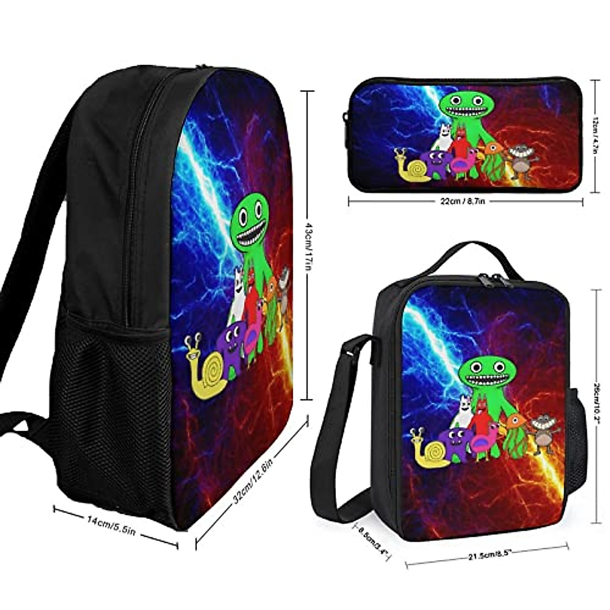 Oinxghw Backpack Set with Lunch Box Pencil Case 3 Pcs Lightweight Cartoon Game Bookbag Laptop Backpack Shoulder Bag Daypack