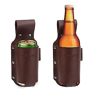 TAGVO Beer Holster, Leather Classic Beer Holster Bottle Holders - Brass Whistle Bottle Opener Included, Gift for Men Father Day