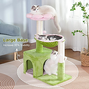 Pawfessor Flower Cat Tree 4 in 1 Cat Scratching Post for Indoor Cats 34" Small Cat Tower for Large Cats, with Full Scratch Posts,15.7”Large Hammock, Removable Perch and Wide Condo for Indoor Cats-Pink