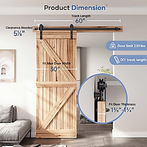 EaseLife 5 FT Heavy Duty Sliding Barn Door Hardware Track Kit,Straight Pulley,Slide Smoothly Quietly,Easy Install (5FT Track Kit for 26"~30" Wide Single Door)