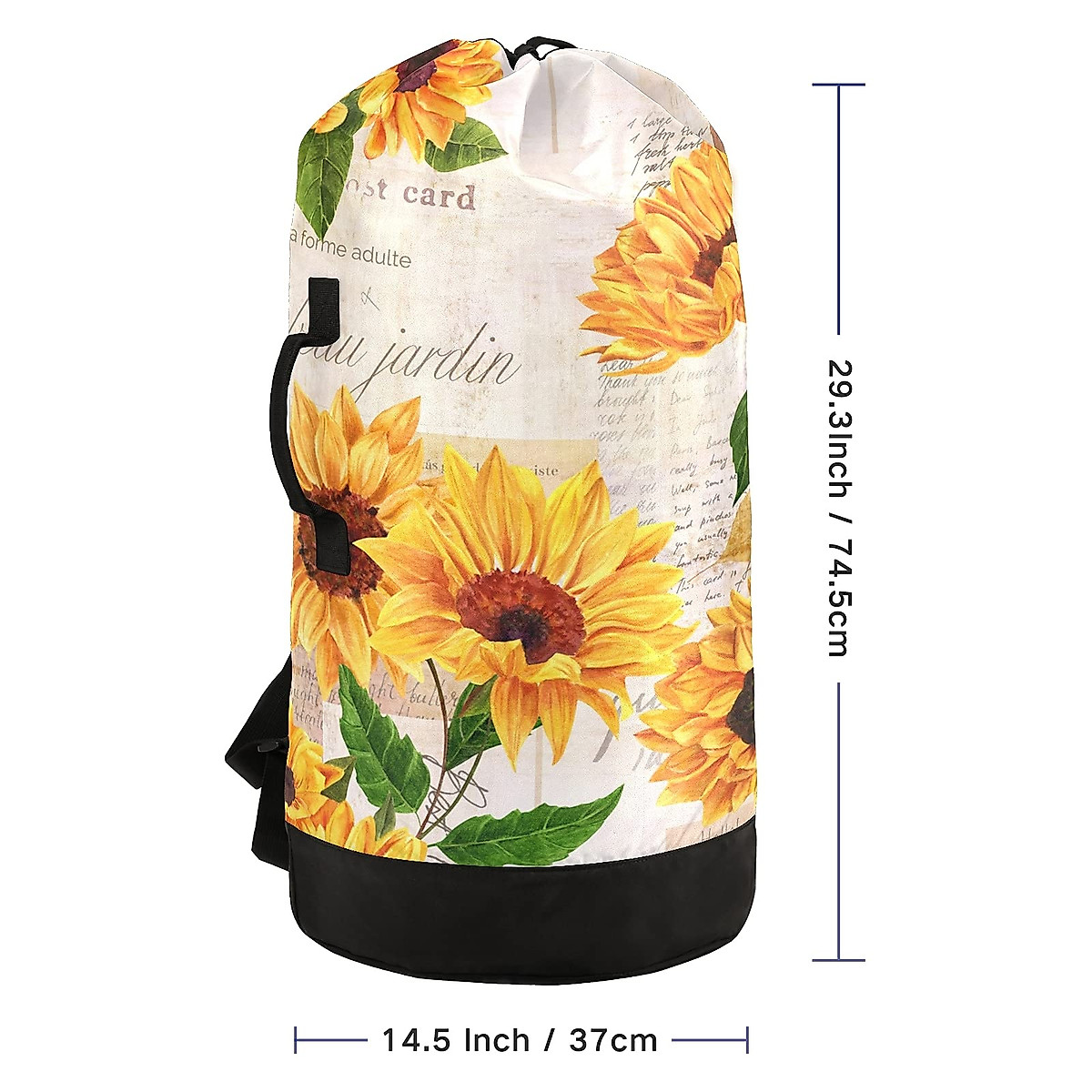 Sunflowers Laundry Bag Backpack with Shoulder Straps Daisy Dirty Clothes Organizer Extra Large Heavy Duty for Camp College Dorm Room Essentials for Girls