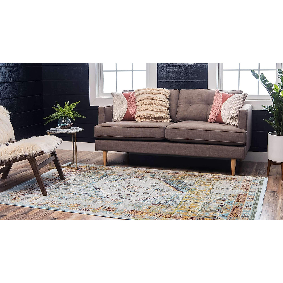 Unique Loom Baracoa Collection Area Rug - Cayo Hueso (5' 5" x 8' Rectangle, Light Blue/ Beige)