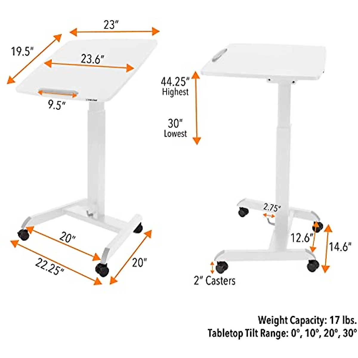 Stand Steady Multifunctional Mobile Podium Desk | Portable Sit to Stand Lectern with Pneumatic Height Adjustment & Tilting Desktop | Rolling Laptop Stand | Mobile Desk for School, Home, Office (White)