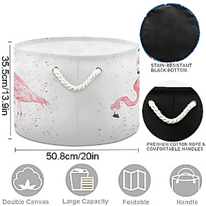 visesunny Collapsible Large Capacity Basket Watercolor Flamingos With Splash Clothes Toy Storage Hamper with Durable Cotton Handles Home Organizer Solution for Bathroom, Bedroom, Nursery, Laundry,Clos