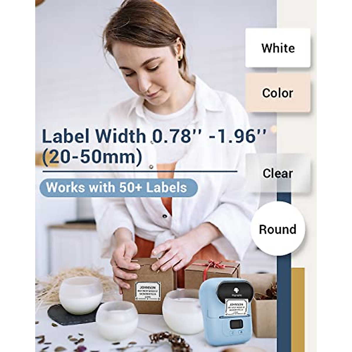 Phomemo Barcode Label Printer - M110 Label Maker Portable Bluetooth Label Maker Machine for Small Business, Barcode, Address, Logo, Clothing, Jerwery, Thermal Printer Compatible with Phones & PC, Blue