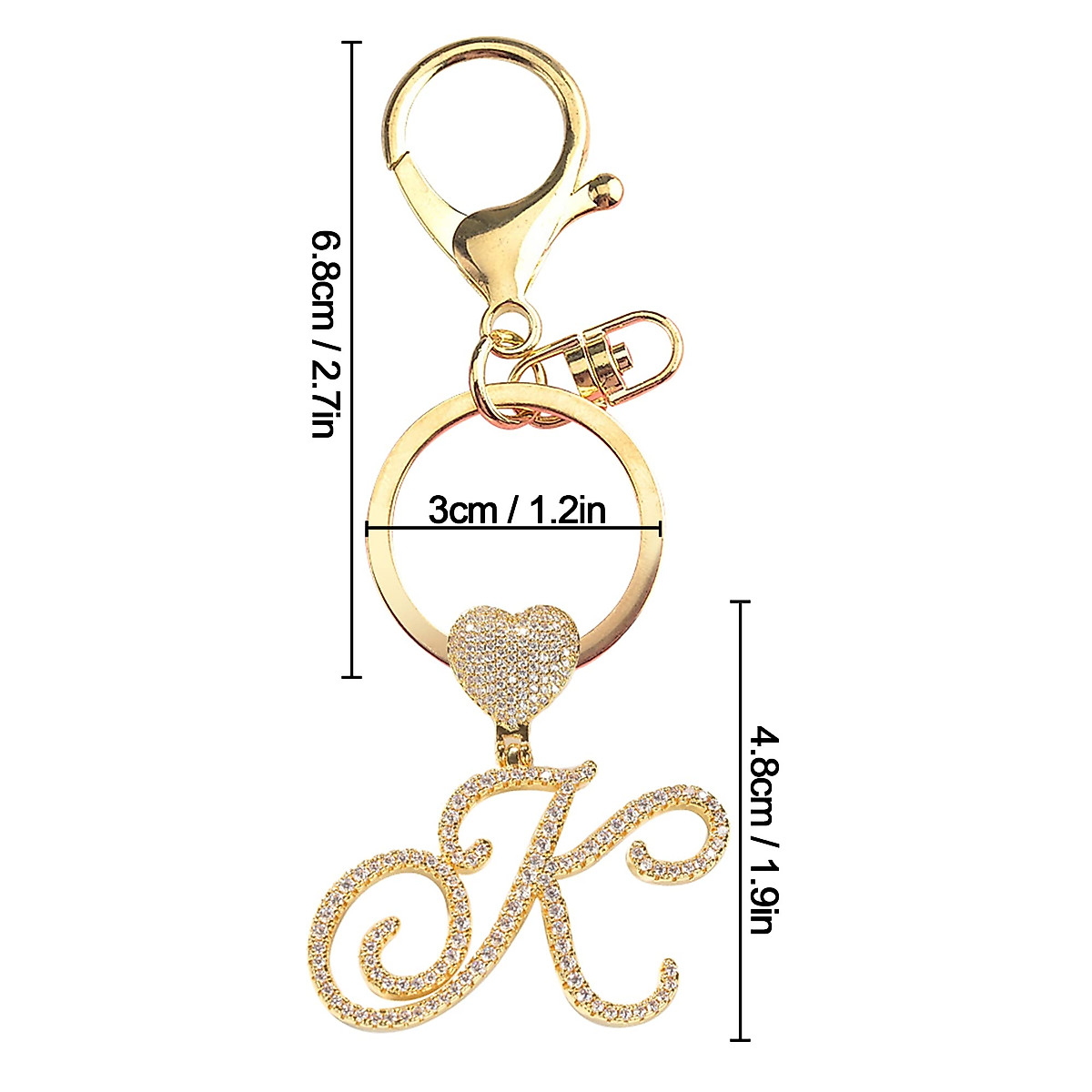 Initial Letter Keychain for Women Girl Crystal Alphabet Letter Keyring A-Z Letter Charm Gold Silver Pendant for Purse Handbag, One Size