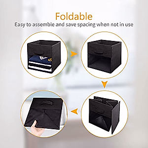 6 Pcs Foldable Fabric Storage Cubes, 11 Inch Cube Storage Bins, Cubby Storage Bins, Shelf Baskets with 2 Durable Handles and Clear Window, for Clothes, Toys, Books, Closet, Shelf, Kids Room, Black