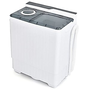 Mayjooy Portable Washing Machine, 26lbs Twin Tub Washer (18lbs) & Spinner (8lbs) Combo, Compact Laundry Machine w/3 Control Knobs, Timer Function & Built-in Drain Pump, for Apartment/RV/Dorm (Grey)