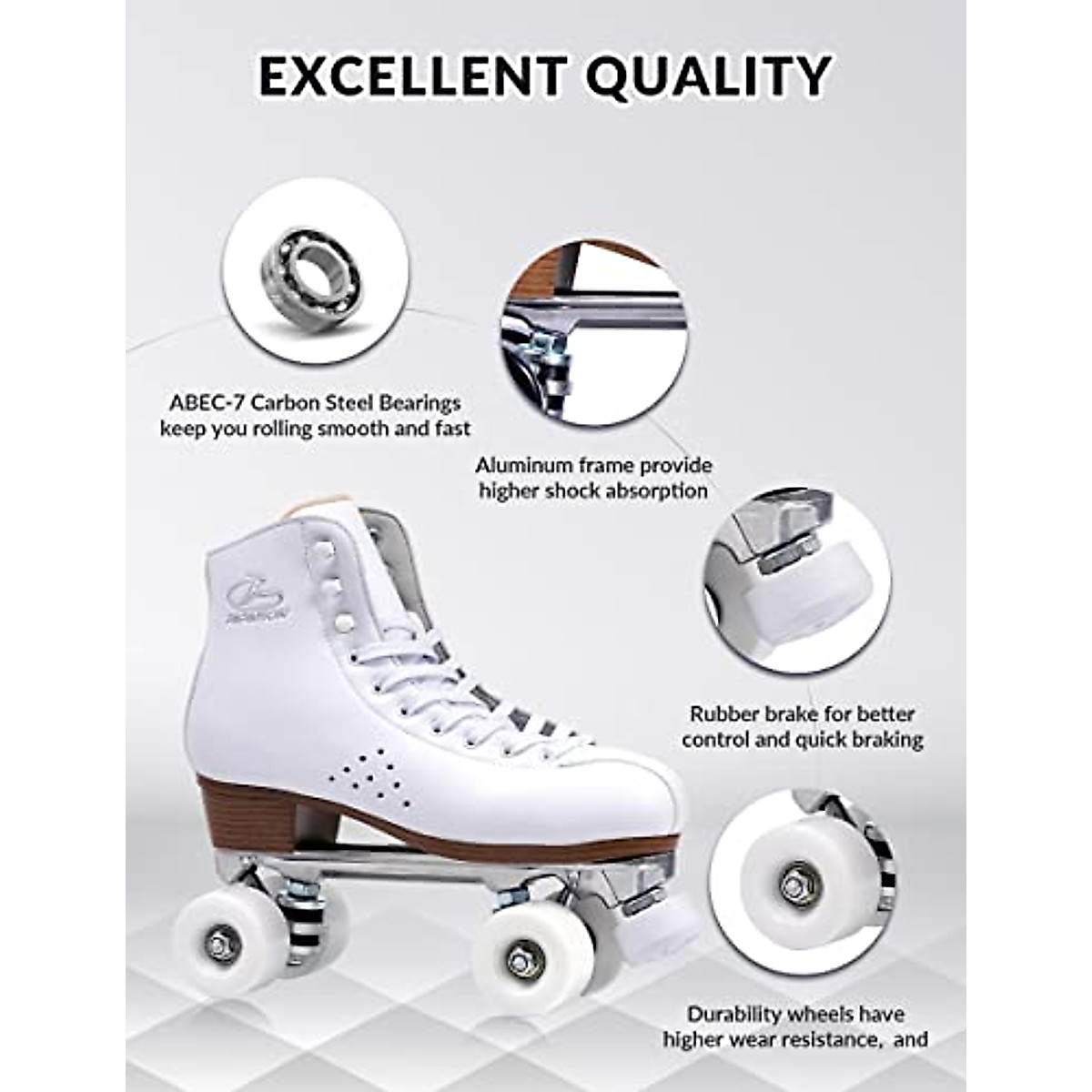 PAPAISON Roller Skates for Women and Girls, Deluxe 2 Layer Microfiber Leather Double Row-Classic Roller Skates for Men, Professional Outdoor Indoor Quad-Skates for Kids & Adults