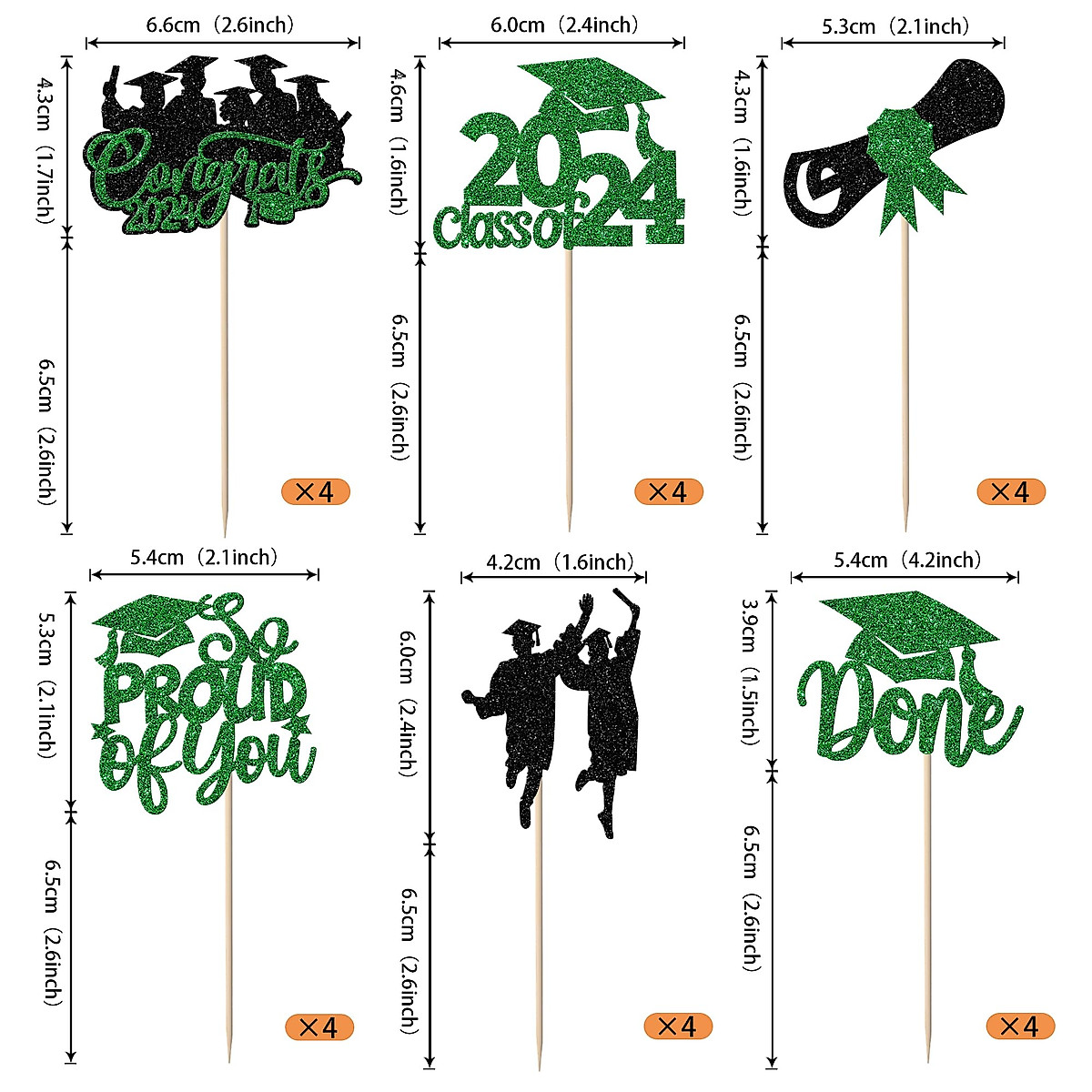 24 Pack Class of 2024 Cupcake Toppers Glitter Congrats 2024 Done Diploma Cupcake Picks for So Proud of You 2024 Graduation Theme Cake Decorations Party Supplies Green Black