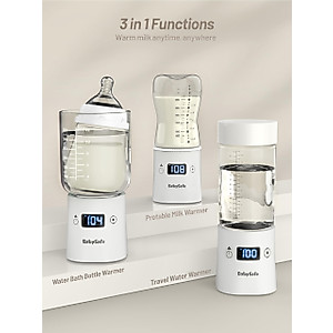 Portable Bottle Warmer for Travel, 10 in 1 Baby Bottle Warmer Set with 5 Adapters & 2 Glass Milk Cup, 100W Fast Heating Cordless Rechargeable Travel Bottle Warmer, Baby Gift Set