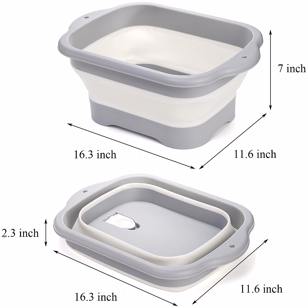 Nicunom 2 Pack Collapsible Wash Basin with Drain Plug, 9L Large Collapsible Dish Tub Portable Sink Dish Basin Foldable Dishpan Space Saving for Kitchen, RV, Camping Dish Washing Tub