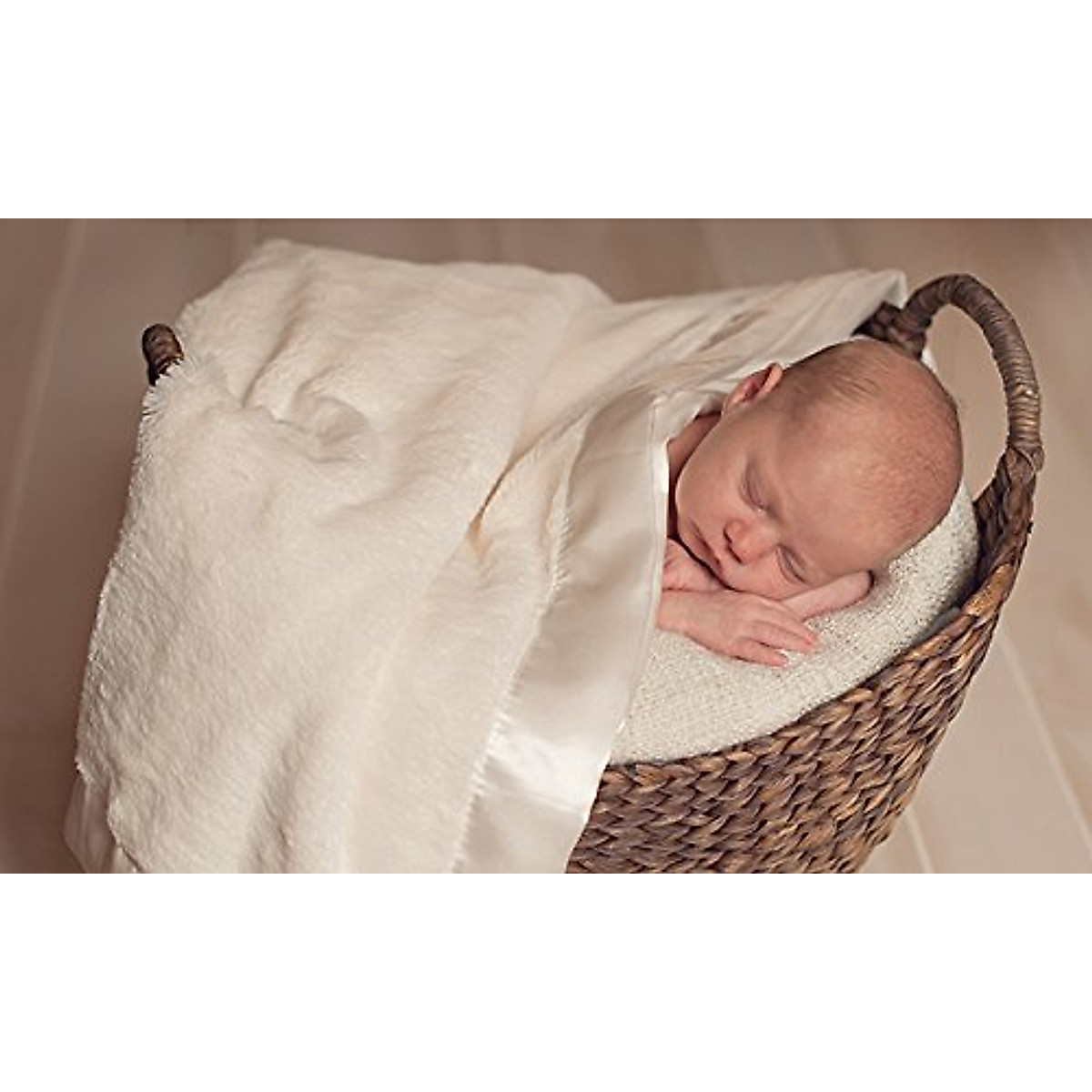 Applesauce Satin Trimmed Baby Blanket, White