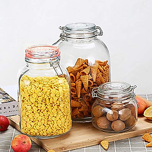 Encheng 50 oz Glass Jars With Airtight Lids And Leak Proof Rubber Gasket,Large Wide Mouth Mason Jars With Hinged Lids For Kitchen Canisters 1500ml,Big Glass Storage Containers,Gallon Jars 3 Pack