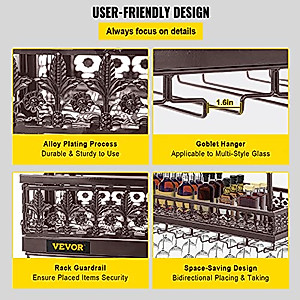 VEVOR Ceiling Wine Glass Rack, 46.9 x 13 inch Hanging Wine Glass Rack, 18.9-35.8 inch Height Adjustable Hanging Wine Rack Cabinet, Coppery Wall-Mounted Wine Glass Rack Perfect for Bar Cafe Kitchen