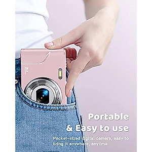 Digital Camera, Lecran Kids Camera FHD 1080P 36.0 Mega Pixels Vlogging Camera with 16X Digital Zoom, LCD Screen, Compact Portable Mini Cameras for Kids, Teens, Students (Pink)
