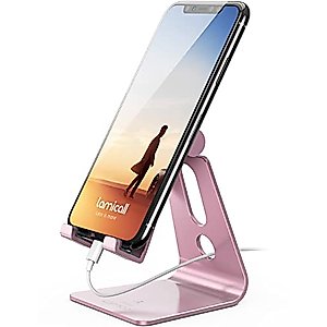 Adjustable Cell Phone Stand - Lamicall Phone Desk Holder, Cradle, Dock, Compatible with iPhone 12 Mini 11 Pro Xs Max XR X 8 7 6 Plus SE Charging, Desktop Accessories - Rose Gold
