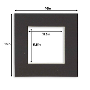 12x12 Precut Mat Board for 16x16 Frame - Acid-Free Black 12x12 Photo Matte Made to Fit a 16x16 Picture Frame, Premium Matboard for Family Photos, Show Kits, Art, Picture Framing, Pack of 1 Mat