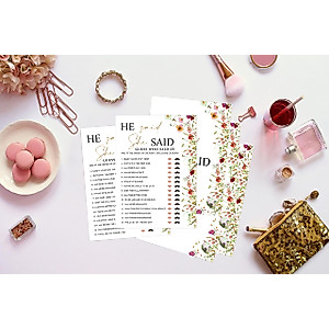 He Said She Said Bridal Shower Games, Wedding Shower and Bachelorette Party - Set of 30 Cards, Boho Floral Bridal Wedding Activities Game Cards for Guests, Bridal Shower Party Decorations-LH2