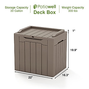 Patiowell 30 Gallon Resin Deck Box, Outdoor Storage Box for Patio Furniture, Deliveries, Pool Supplies,Waterproof and Lockable, Brown