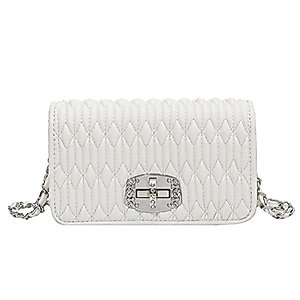 AMHDV Small Quilted Clutch Purse for Women Designer Evening Chain Shoulder Bag and Handbag Leather (White)