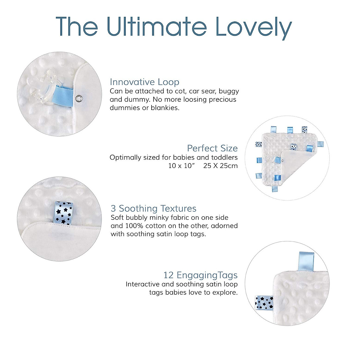 BABY SENSE Taglet Security Baby Blanket Lovey with Pacifier Tag | Soft, Soothing, Comfortable, Warm, Cozy | Unisex & Toddler | Durable & Machine Washable (Pink)