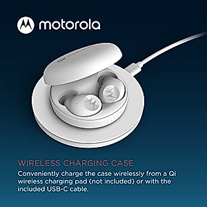 Motorola Moto Buds 250-True Wireless Bluetooth Earbuds with Microphone and Wireless Charging Case - IPX5 Water Resistant, Smart Touch-Control, Lightweight Comfort-Fit, Clear Sound, Deep Bass - White