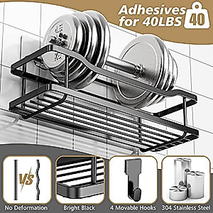 OMAIRA 2-Pack Adhesive Shower Caddy, Shower Shelf, No Drilling Rustproof Stainless Steel Shower Organizer for Inside Shower & Kitchen Storage (Matte Black)