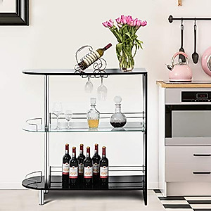 COSTWAY Bar Cabinets Table with 2-Holder, Modern Liquor Display Bar Cabinet with Tempered Glass Shelves, Wine Storage with Wine Glass Holders Ideal for Home/Kitchen/Bar/Pub, Black