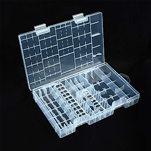 YXQ 47 Batteries Organizer Storage Case Box Holder Clear Plastic Container Portable- Holds 16 AAA+20 AA+ 2 9V+5 C+4 D Various Sizes and Tester
