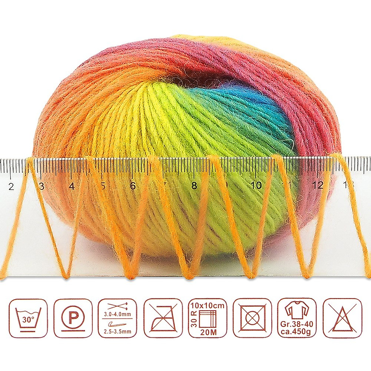 2 Skeins Rainbow Soft Yarn 100% Wool Gradient Multi Color Yarn for Crocheting Knit Total Length 180m×2(196yds×2,50g×2)-11