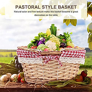 Woven Picnic Basket with Handles: Wicker Basket Eggs Candy Basket with Red and White Gingham Blanket Lining for Egg Gathering, Wedding, Candy Gift