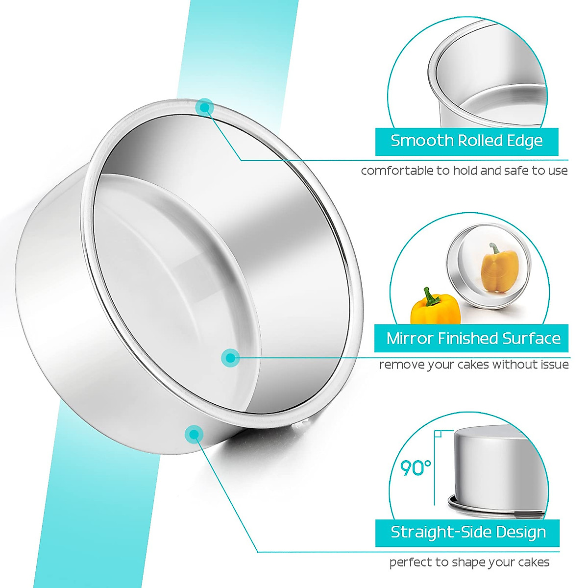 TeamFar 4 Inch Cake Pans, Stainless Steel 4 PCS Small Round Cake Pan Set for Baking Roasting, Non-Toxic & Sturdy, Non-Stick & Heat-Resistant, Dishwasher Safe