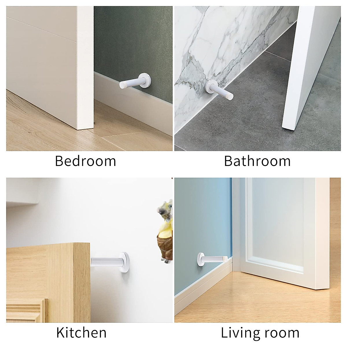 DOKU 10Pcs Door Stop, 3.5 Inch Heavy Duty 304 Stainless Steel Door Stopper with Rubber Tips Bumper, Wall Mounted Door Holder Protection Sound Dampening, White