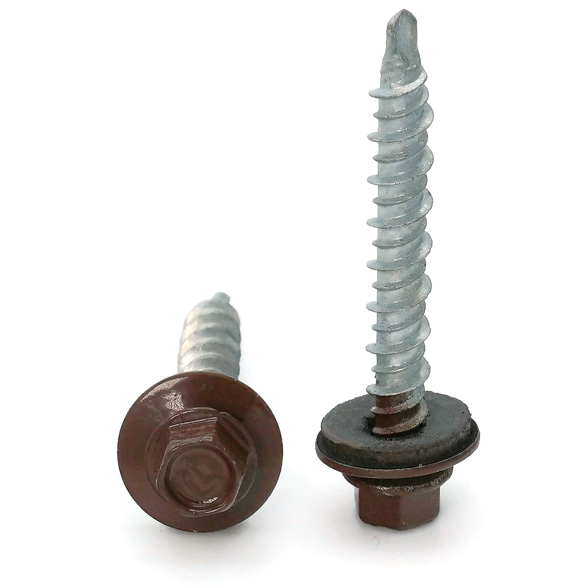 Hex Washer Head Mechanical Galvanized Mini Driller Roofing Screws Brown Finish - #10 x 3" Qty 25