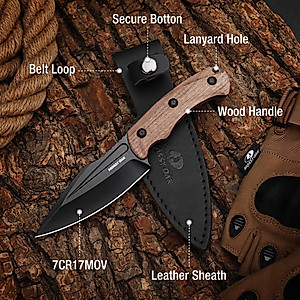 MOSSY OAK 8.5-inch Full-tang Fixed Blade Knife with Sheath, Stainless Steel Blade, Outdoor Knives for Survival, Camping, Hiking (G10 Handle-Brown)