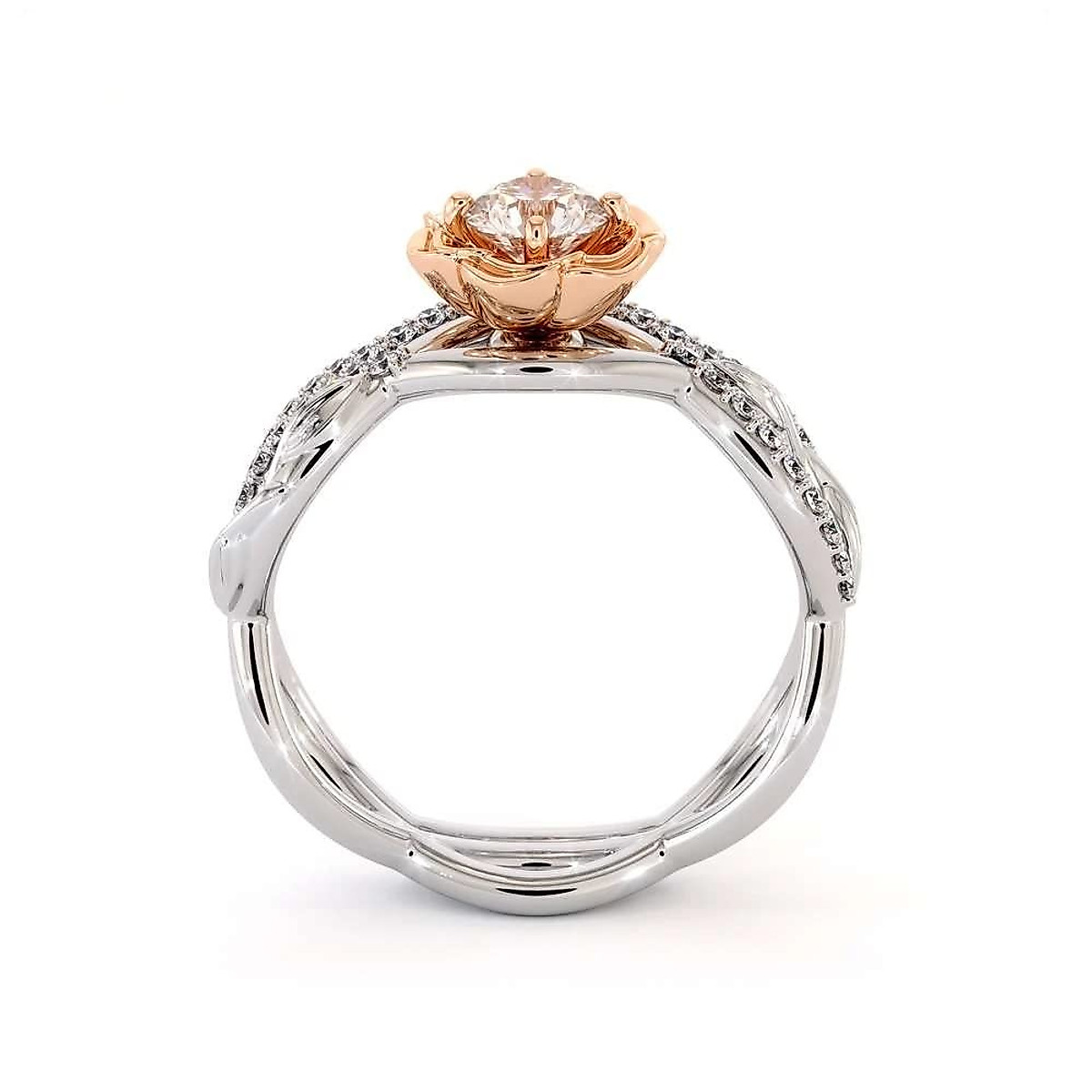 1.8 Ct Round Cut White Diamonds Flower Leaf Twisted Band Two Tone Bridal Wedding Ring Set, 925 Sterling Silver Rhodium Plated (7, Two Tone Finish)