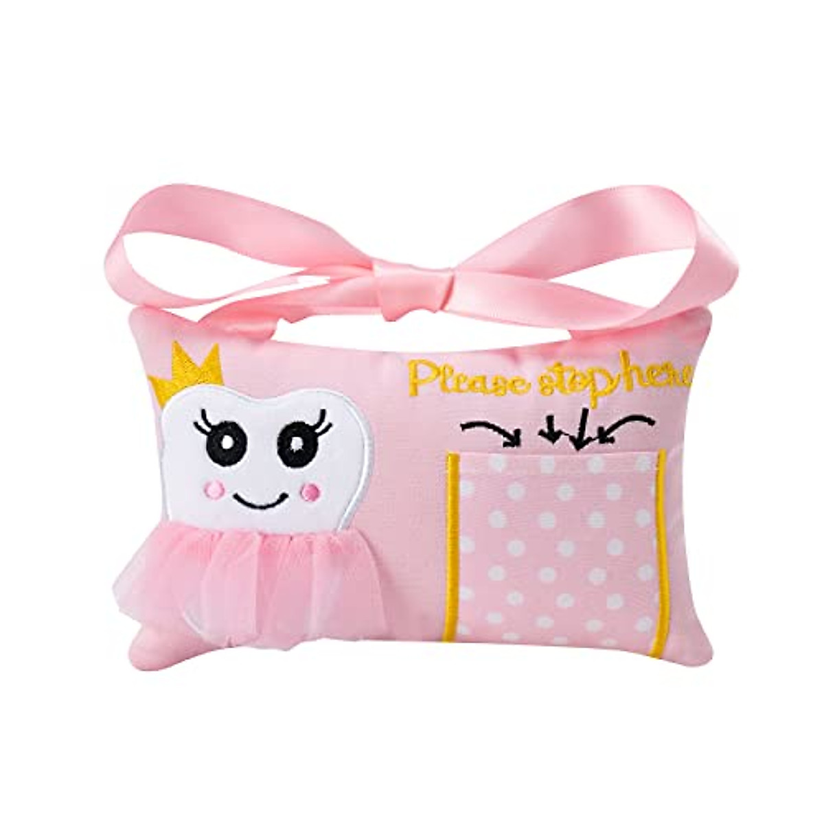 free-space Tooth Fairy Pink Ballerina Embroidered Tooth Fairy Pillow with Pocket Kids Keepsake Gift (Pink)