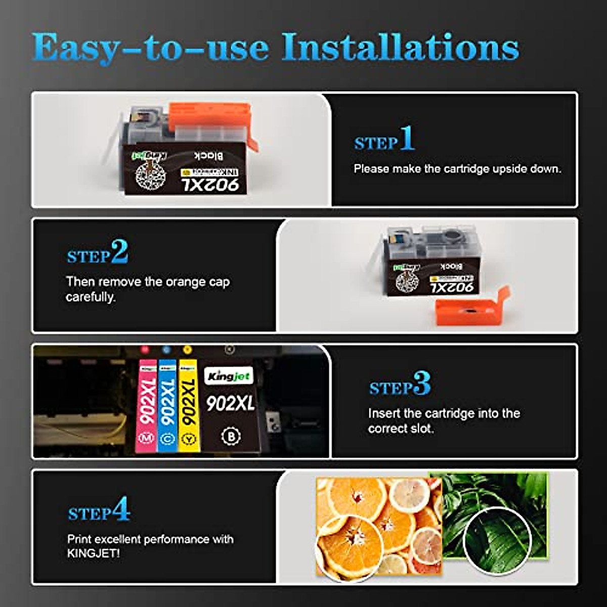 Kingjet Compatible Ink Cartridge Replacement for HP 902XL 902 XL Ink Cartridges to use for HP Officejet Pro 6978 6968 6970 6958 6962 6975 6960 6954 Printer (4 High Yield Combo Packs)