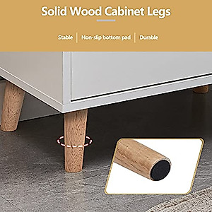 CLIPOP Set of 2 Modern Nightstand with 2 Drawers, Open Shelf, Solid Wood Legs, Wood Bedside Table with Vertical Open Storage, End Side Table for Bedroom Living Room (White)