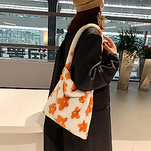 holygloomy Girls Fluffy Plush Shoulder Bag Plush Underarm Bag Plush Handbag Furry Messenger Bag for Autumn Winter Shopping Travel, Orange