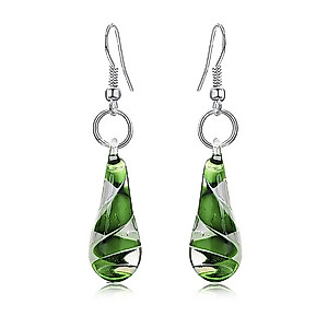 Glass Water Drop Shape Glaze Spiral Dangle Earrings Lampwork Handmade Glass Bead Geometric Earrings for Women Jewelry-Green