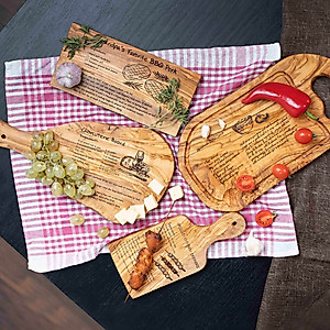 Forest Decor Olive Wood Recipe Cutting Board with Handle, Handcrafted Recipe Cutting Board, Custom Recipe Engraved Board, Perfect Handwriting Recipe Gift, Family Recipe, 12x6