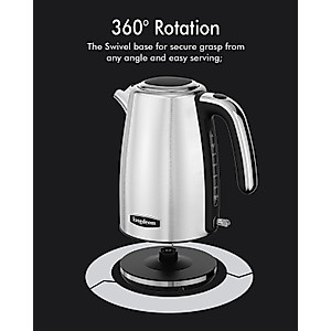 LONGDEEM Electric Kettle Stainless Steel 1.7L - 1500W Quick Boil, Retro Style, Auto Shut-Off, Boil Dry Protection with Filter & Water Gauge - Perfect for Tea, Hot Water